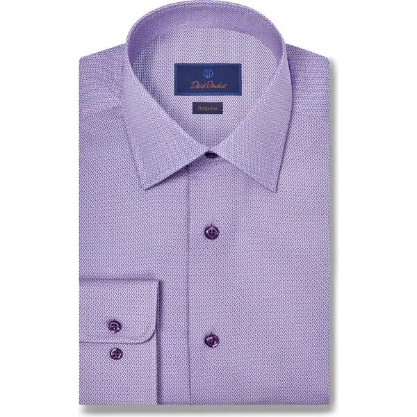 David Donahue Regular Fit Microprint Dress Shirt - Lilac