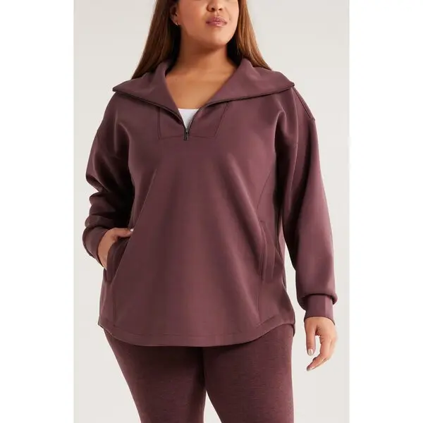 Zella Ultrasoft Half Zip Tunic - Burgundy Fudge