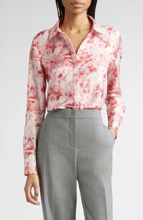 Lafayette 148 New York Scottie Floral Silk Georgette Shirt