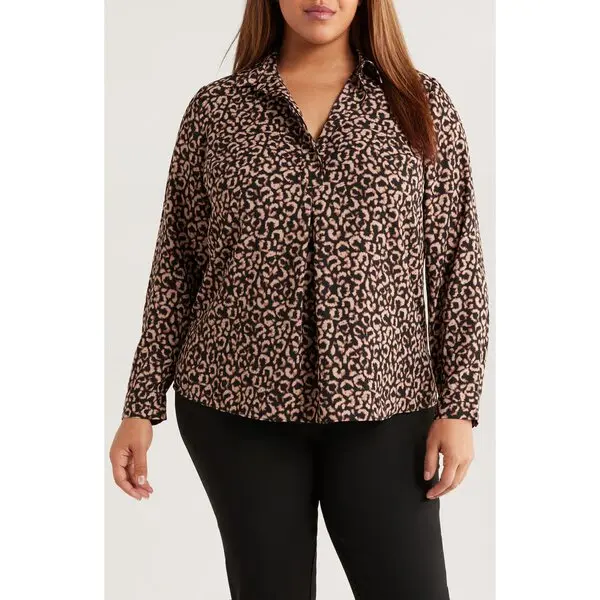 NIC+ZOE Abstract Animal Print Button-down Top