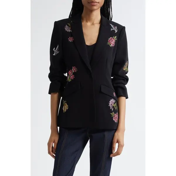 Cinq À Sept Cheyenne Crystal Flower Embellished Blazer