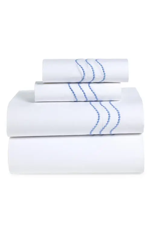 MATOUK Serena Embroidered Percale Sheet Set - Azure