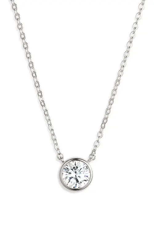 Nordstrom Solitaire Bezel Pendant Necklace - Clear- Silver