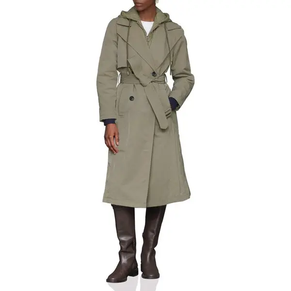Avec Les Filles Double Breasted Trench Coat With Hooded Quilted Bib