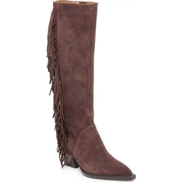 Dolce Vita Fringe Western Boots - Mahogony Suede