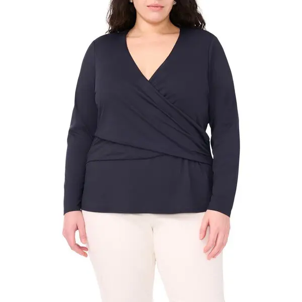 Halogen Long Sleeve Wrap Top - Navy Depth