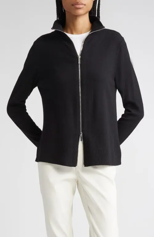 Lafayette 148 New York Stand Collar Zip-up Cardigan - Black