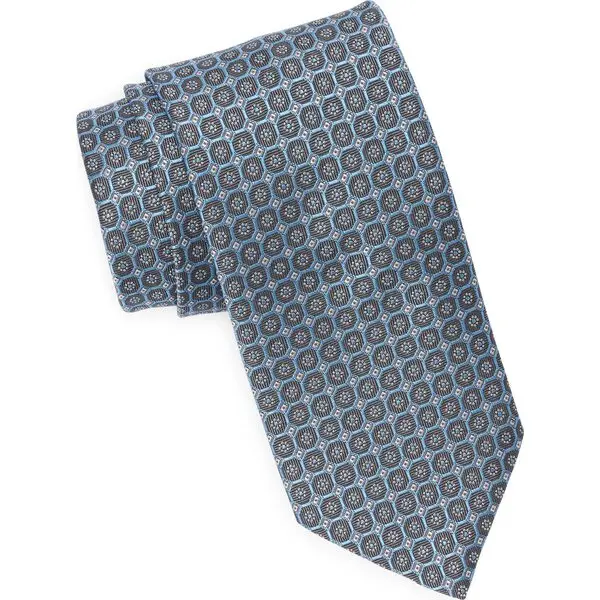 David Donahue Geometric Silk Neck Tie - Charcoal