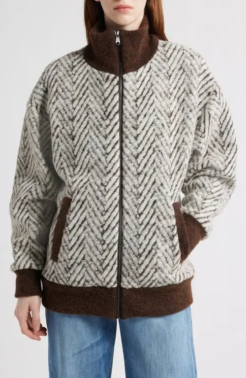 Bernardo Chevron Knit Jacket - White Brown