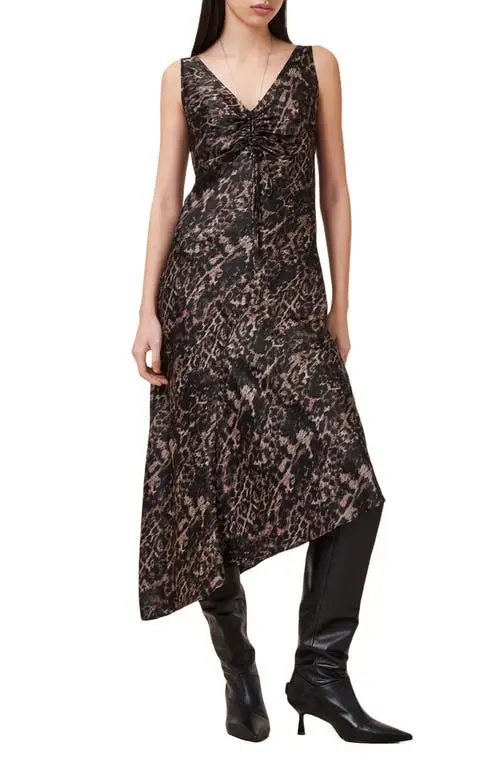 All Saints Alexi Animal Print Asymmetric Dress - Evia Pale Pink