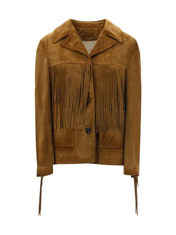 Golden Goose Suede Jacket With Fringe - Brown