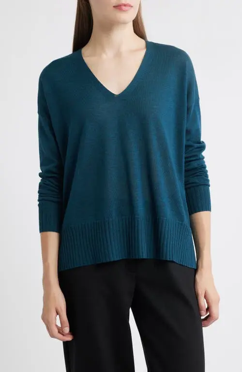Eileen Fisher Boxy Merino Wool Sweater - Blue Spruce