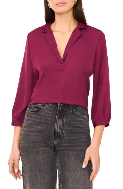 Vince Camuto Notch Collar Crepe Top - Pickled Beet