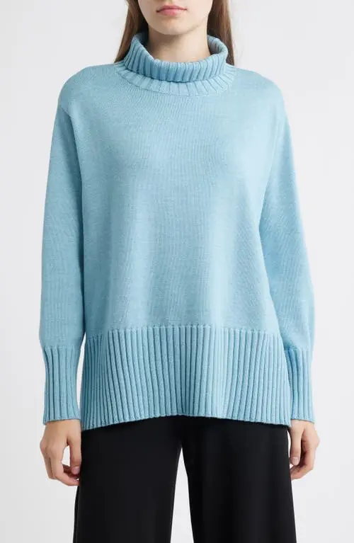 Eileen Fisher Turtleneck Merino Wool Pullover - Seabreeze