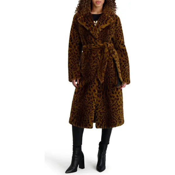 Karl Lagerfeld Paris Printed Faux Fur Wrap Coat