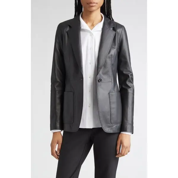 Lafayette 148 New York Patch-pocket Lambskin Leather Blazer