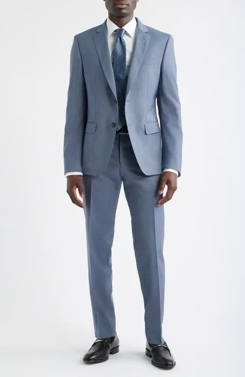 Hugo Boss Huge Slim Fit Blue Microcheck Wool Suit - Open Blue