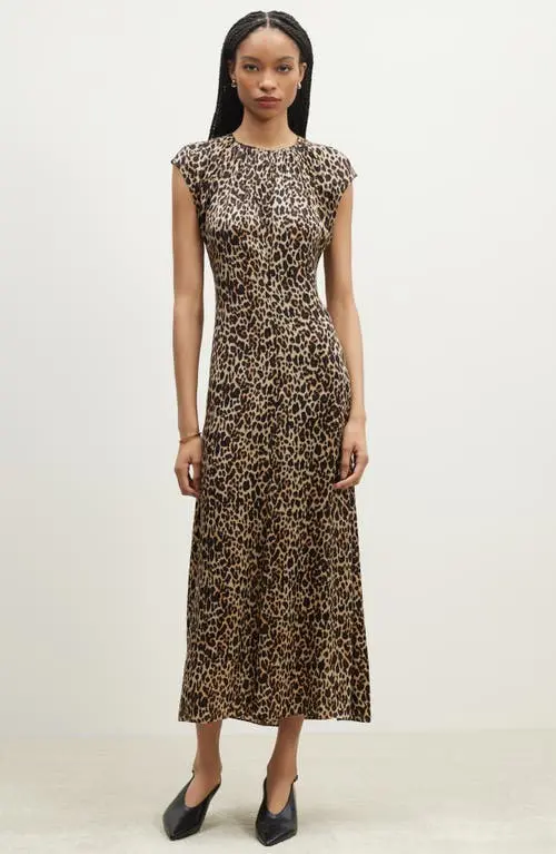 Nordstrom A-line Dress With Cap Sleeves - Beige Lola Leopard