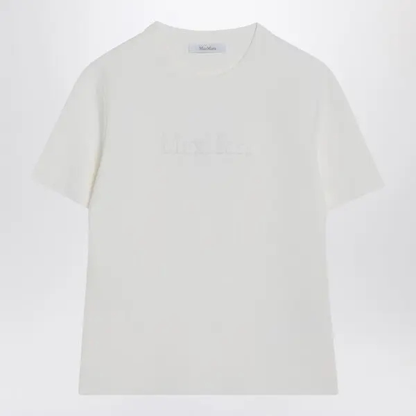 Max Mara T-shirt In Crêpe Viscose Yarn With Embossed Logo - White