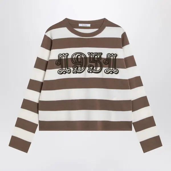Max Mara Striped Wool Sweater With Embroidery - Brown