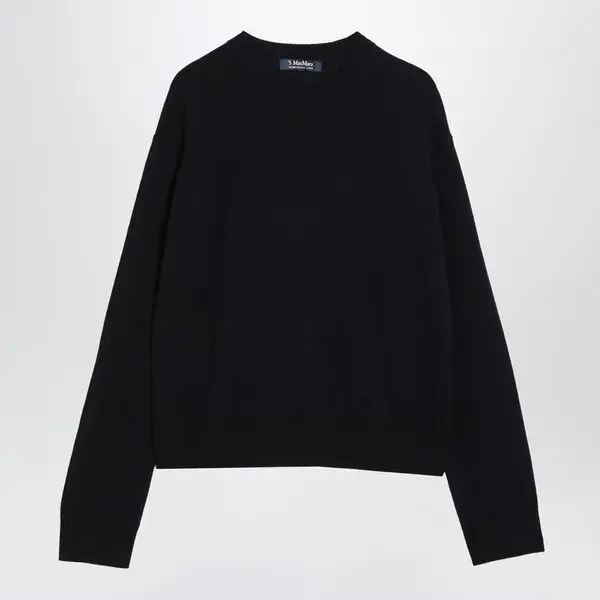 Max Mara Navy Wool Crew Neck Sweater - Blue
