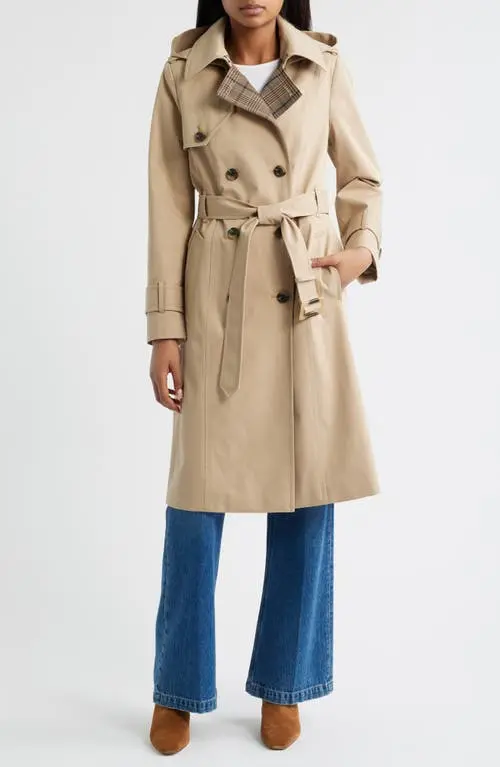 London Fog Heritage Trench Raincoat With Removable Hood - Stone