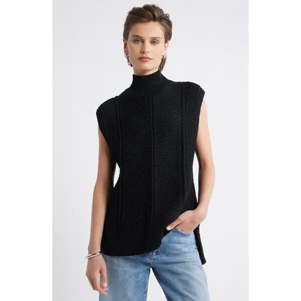 Nordstrom Textured Sleeveless Mock Neck Sweater - Black