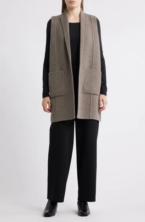 Eileen Fisher Shawl Collar Double Woven Wool Longline Vest