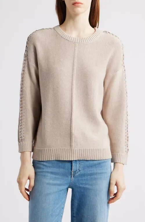 NIC+ZOE Lace-up Relaxed Fit Cotton Sweater - Taupe