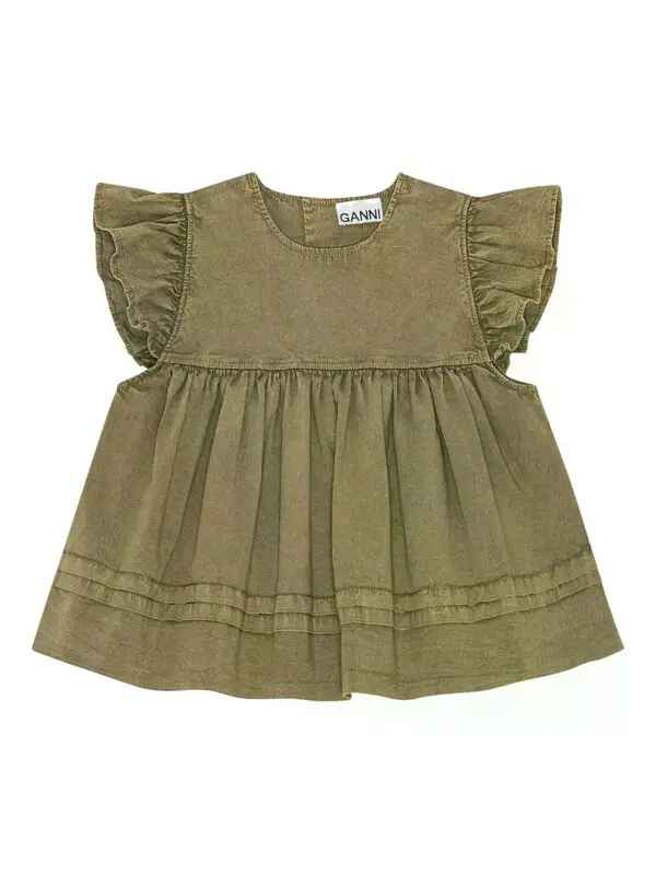 GANNI Ruffled Flared Top - Green