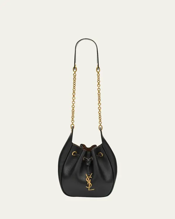Saint Laurent Cassandre Bucket Bag In Leather - Noir/caramel Cognac