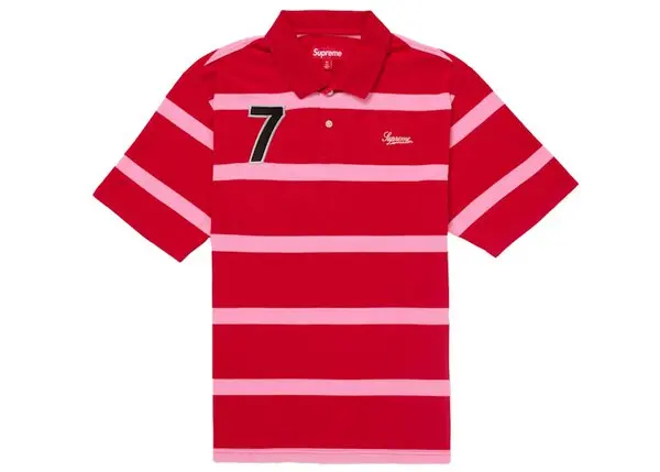 Supreme Cursive Polo Shirt - Red Stripe