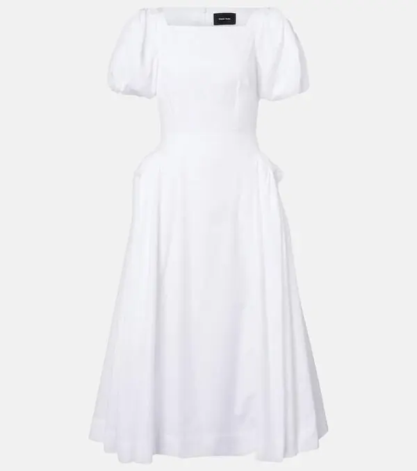 Simone Rocha Puff-sleeve Cotton Poplin Midi Dress - White