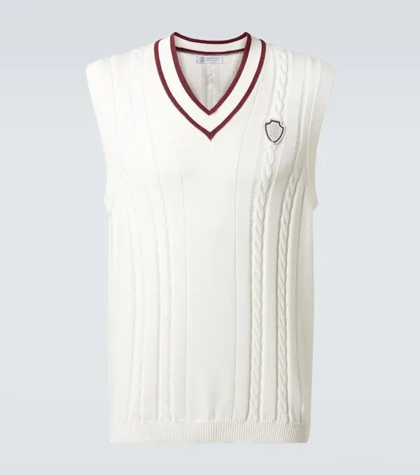 Brunello Cucinelli Cable-knit Cotton Sweater Vest - White