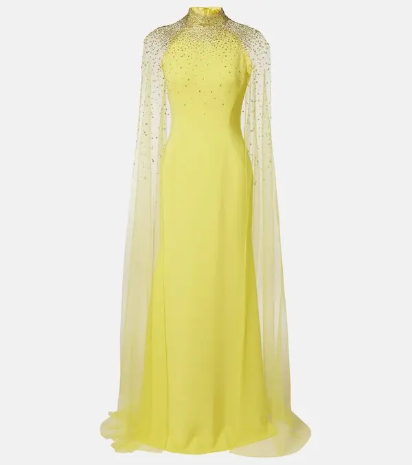 Jenny Packham Limelight Caped Embellished Gown