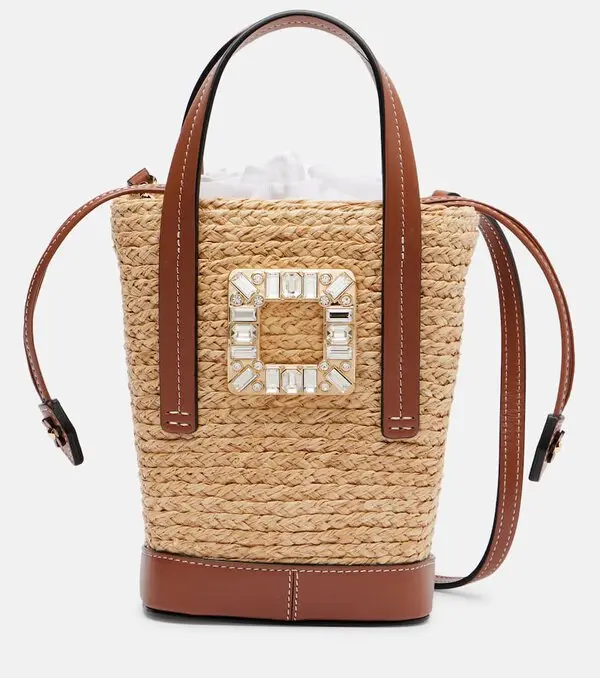 ROGER VIVIER Rv Skate Mini Raffia Bucket Bag - Neutrals