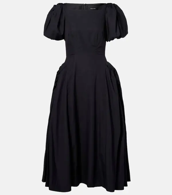 Simone Rocha Puff-sleeve Cotton Poplin Midi Dress - Black