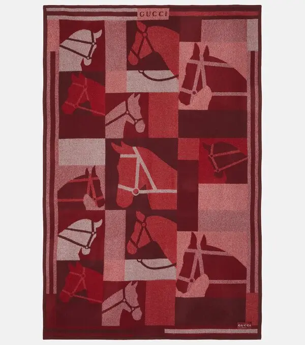 Gucci Wool And Cashmere Jacquard Blanket - Red