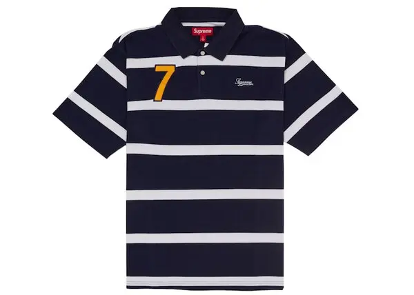 Supreme Cursive Polo Shirt - Navy Blue Stripe