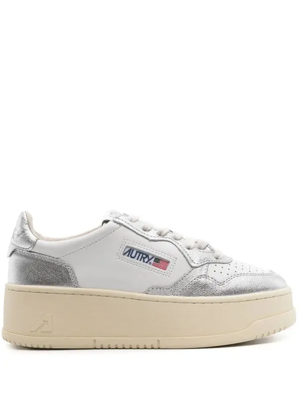 AUTRY Platform Leather Sneakers - Wht/silver