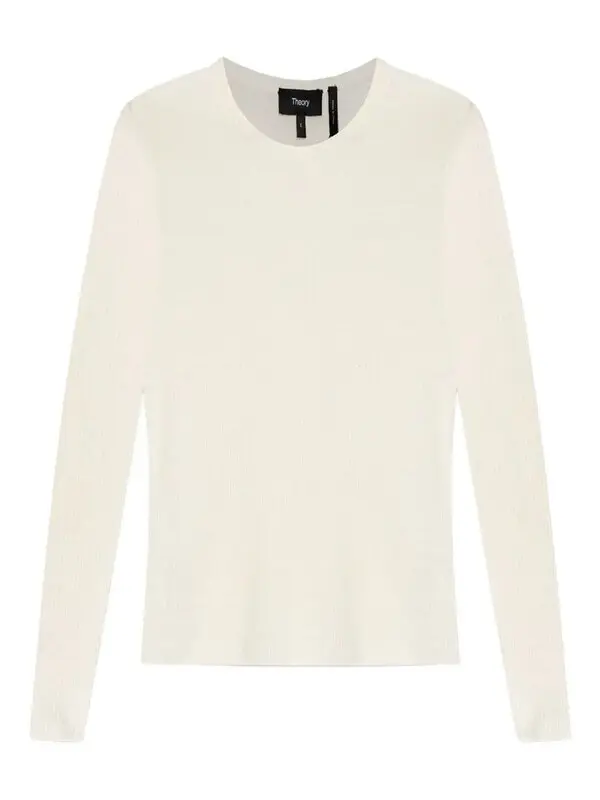 Theory Sheer Rib Long Sleeve Top - Beige