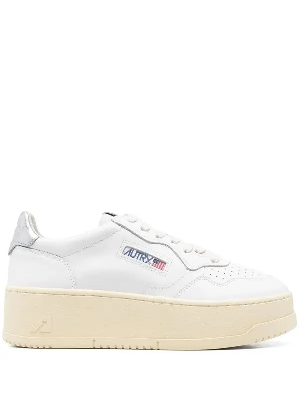 AUTRY Platform Leather Sneakers - Wht/silver