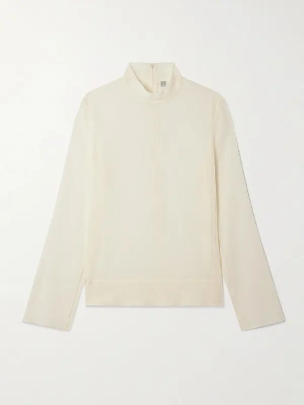 TOTÊME Cotton And Silk-blend Crepon Turtleneck Blouse