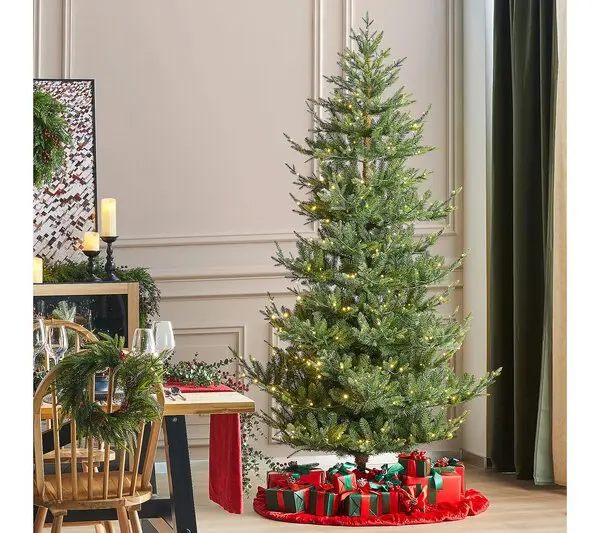 GLITZHOME 7.5' Led Green Upward Slim Fir Faux C Hristmas Tree