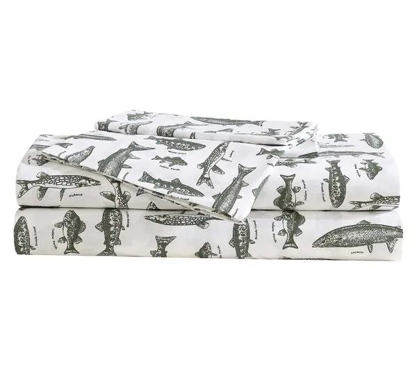 Eddie Bauer Wes Fish Face White-green King Shee T Set