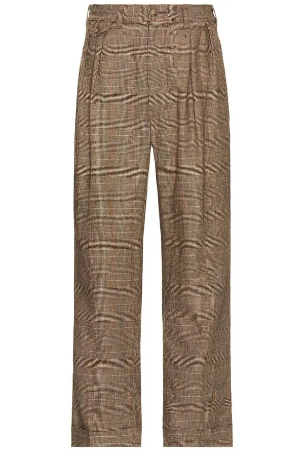 BEAMS Two-pleat Trousers - Glen Plaid Pen Stripe