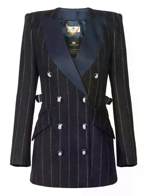 Elisabetta Franchi Pinstripe Satin-lapel Double-breasted Blazer