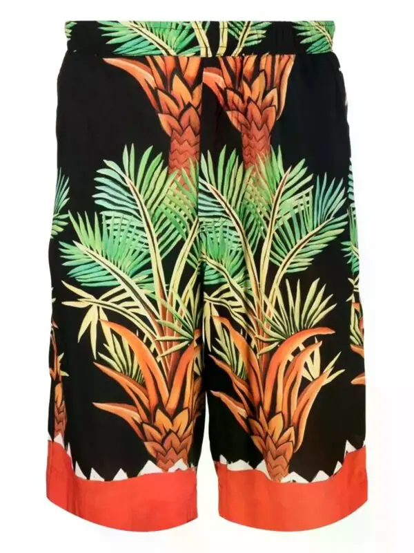 ENDLESS JOY Palm-tree Print Shorts - Black