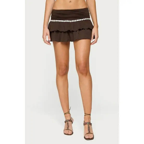 EDIKTED Low Rise Tiered Ruffle Mini Skirt