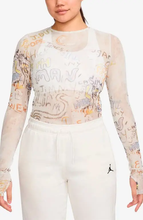 JORDAN Print Sheer Long Sleeve Top - Sail